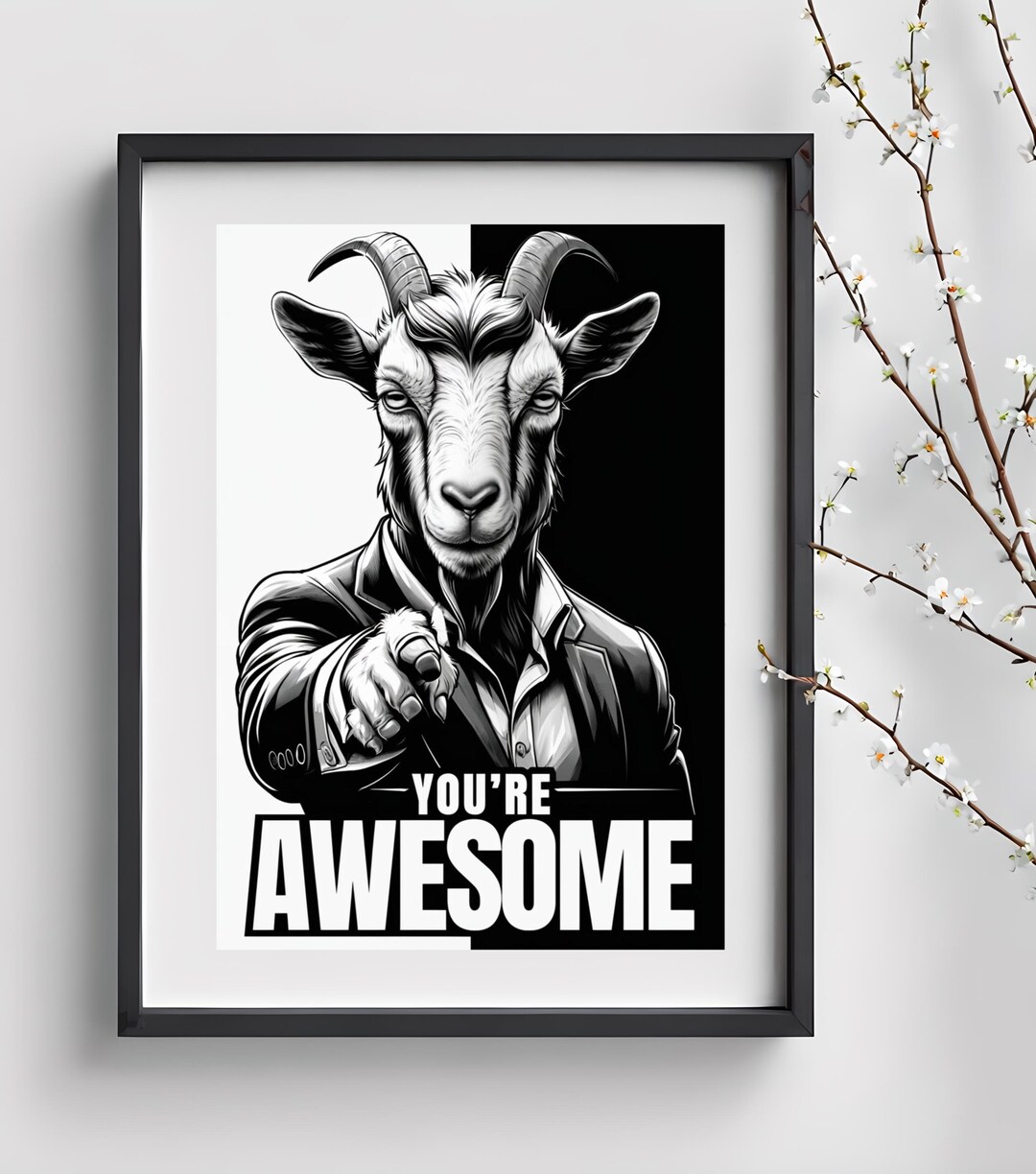 Motivational Black and White Goat Wall Art Poster, Wall Art, Goat ...