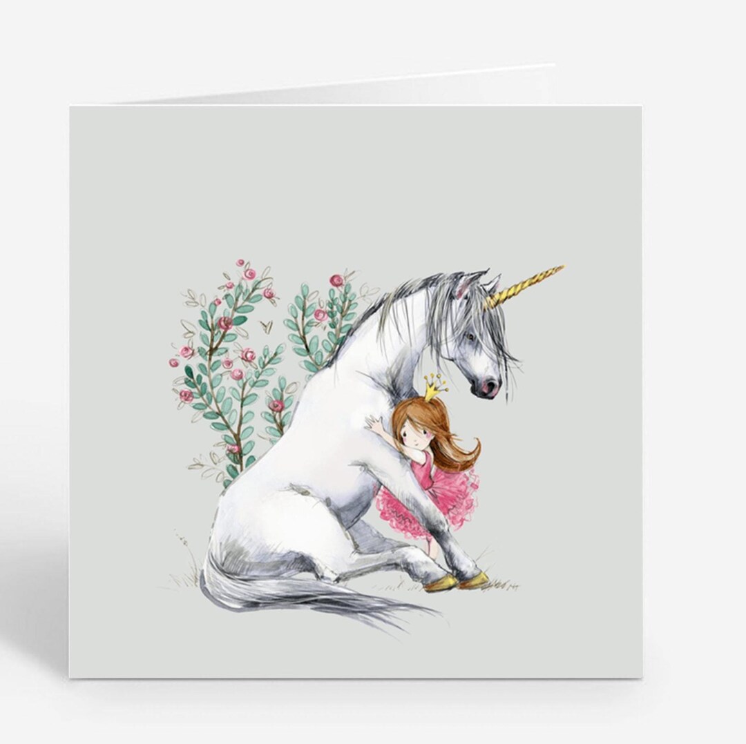 Pretty Unicorn Greetings Card for Children. 6"x6"/148cm X 148cm . Blank ...