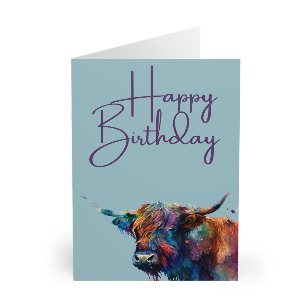 Beautiful Highland Cow Birthday Cards . Pack of 5. Greeting Cards ...
