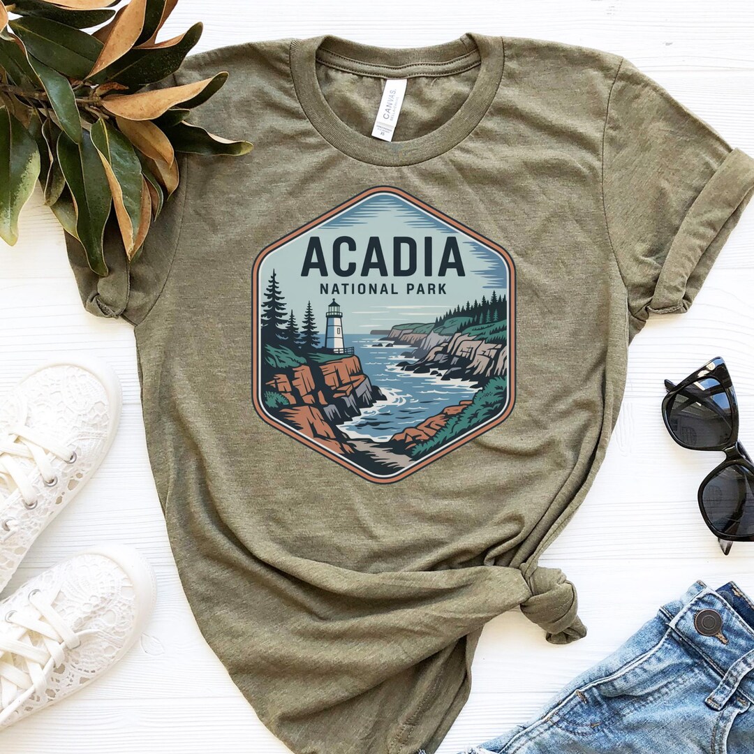 Acadia National Park T-shirt, Lighthouse Maine Coast Design, Hiking ...