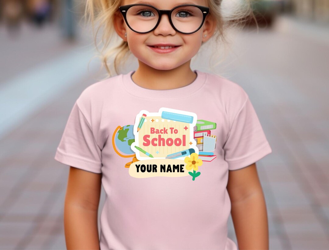 Personalized Back to School Tee With Books and Globe, Custom Name Shirt ...