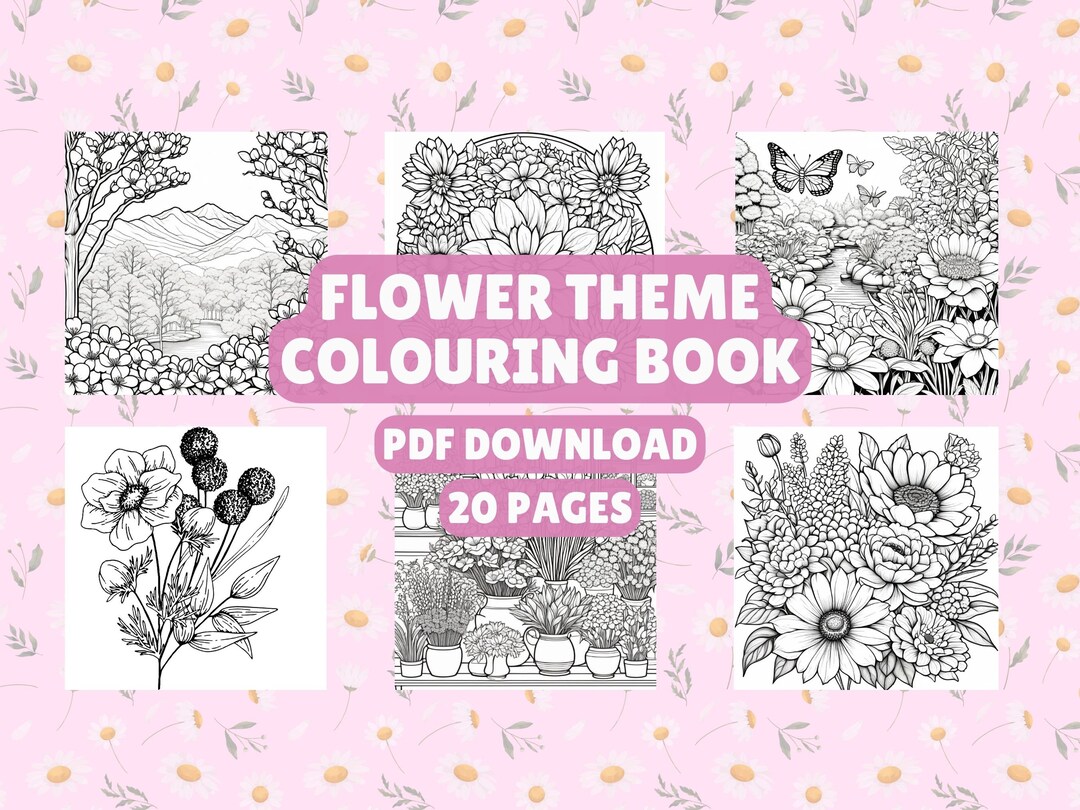 Flower Theme Colouring Book, Digital Coloring Book, Digital Colouring ...