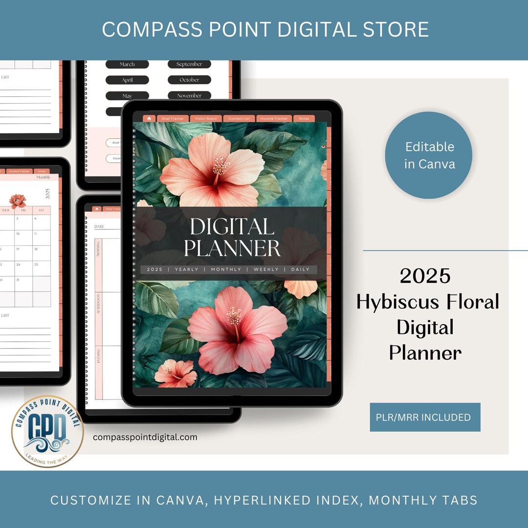 Hibiscus Floral 2025 Digital Planner - Etsy