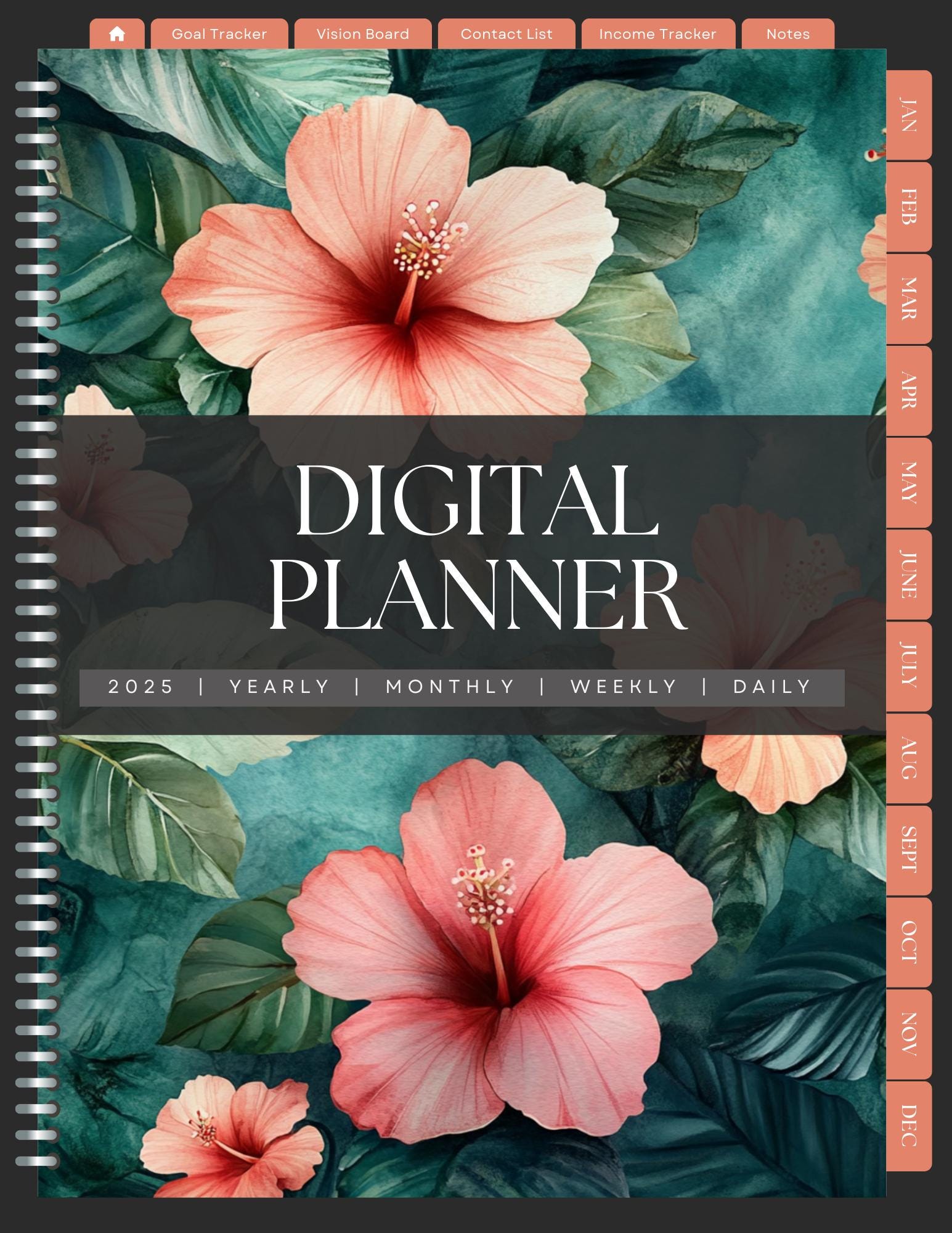 Hibiscus Floral 2025 Digital Planner - Etsy