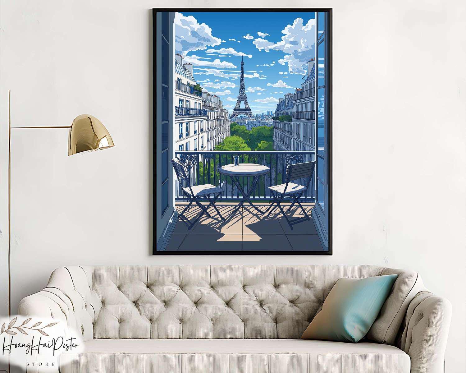 Paris Skyline View From Balcony Poster, Eiffel Tower View Wall Art ...