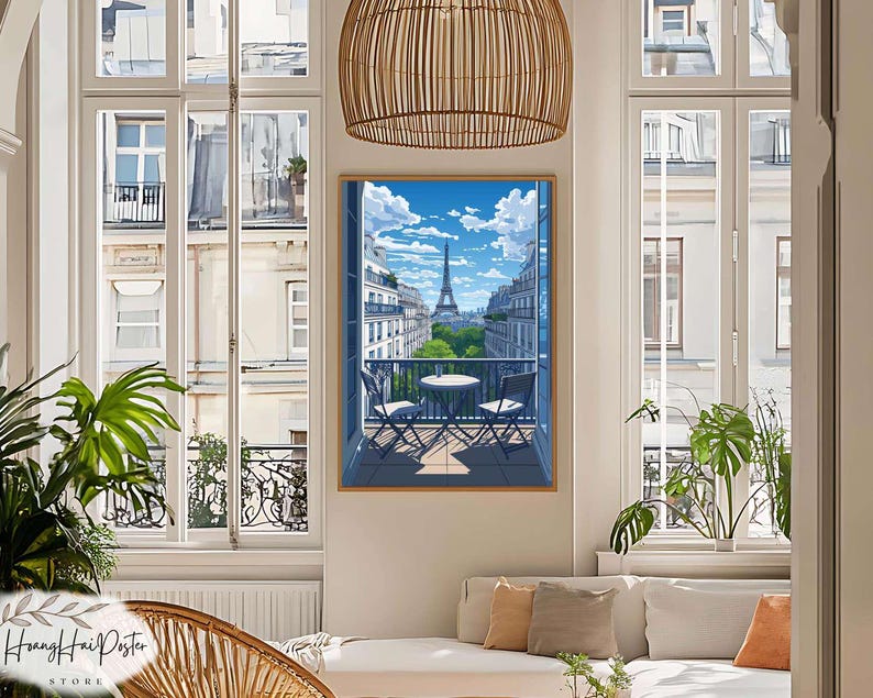 Paris Skyline View From Balcony Poster, Eiffel Tower View Wall Art ...