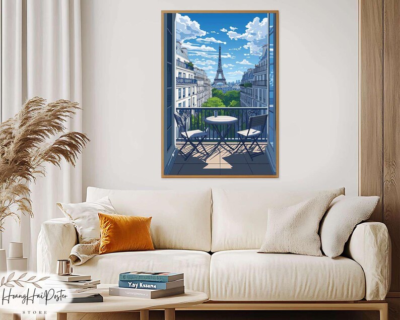 Paris Skyline View From Balcony Poster, Eiffel Tower View Wall Art ...