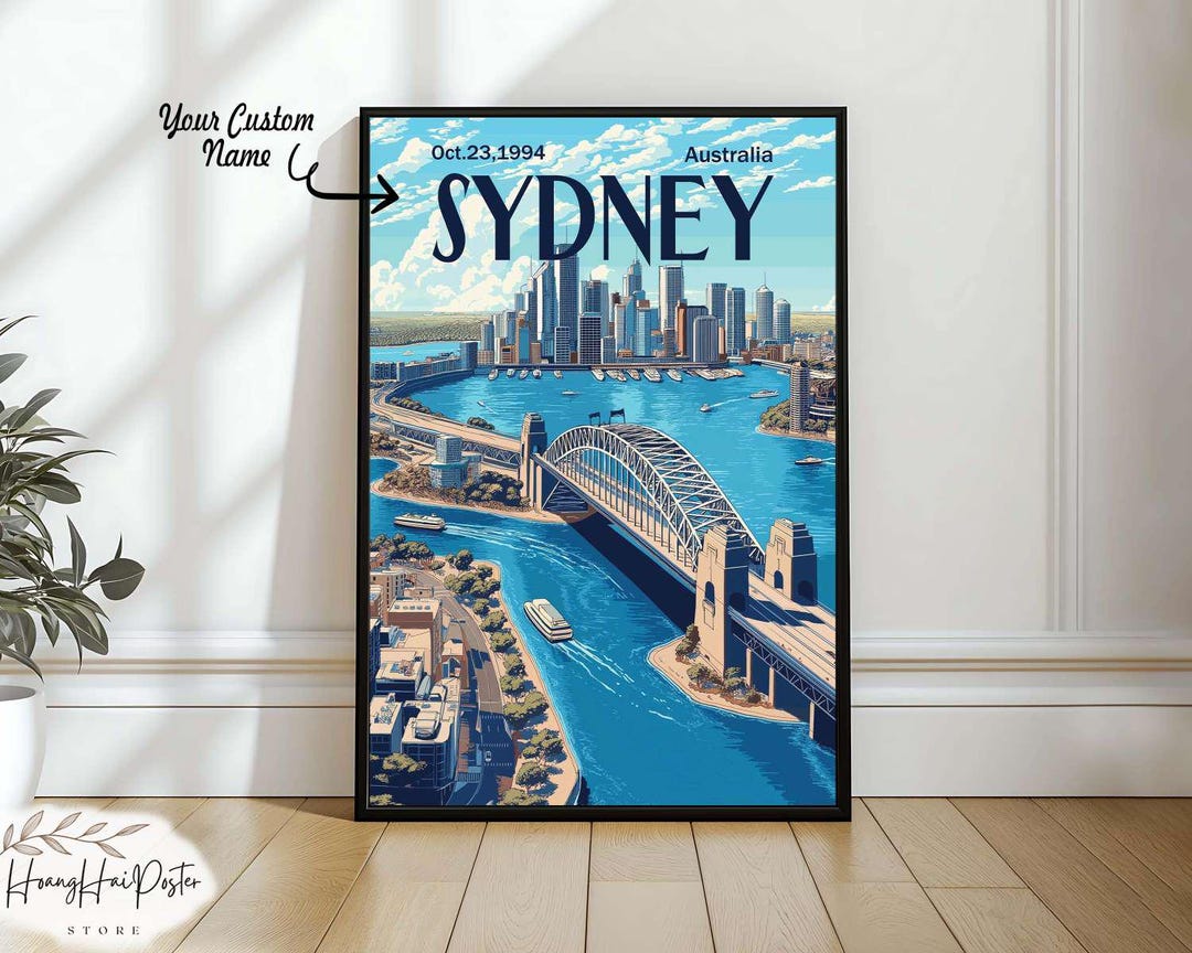 Sydney Harbour Bridge Vintage Poster, Colorful Sydney Skyline Wall Art ...