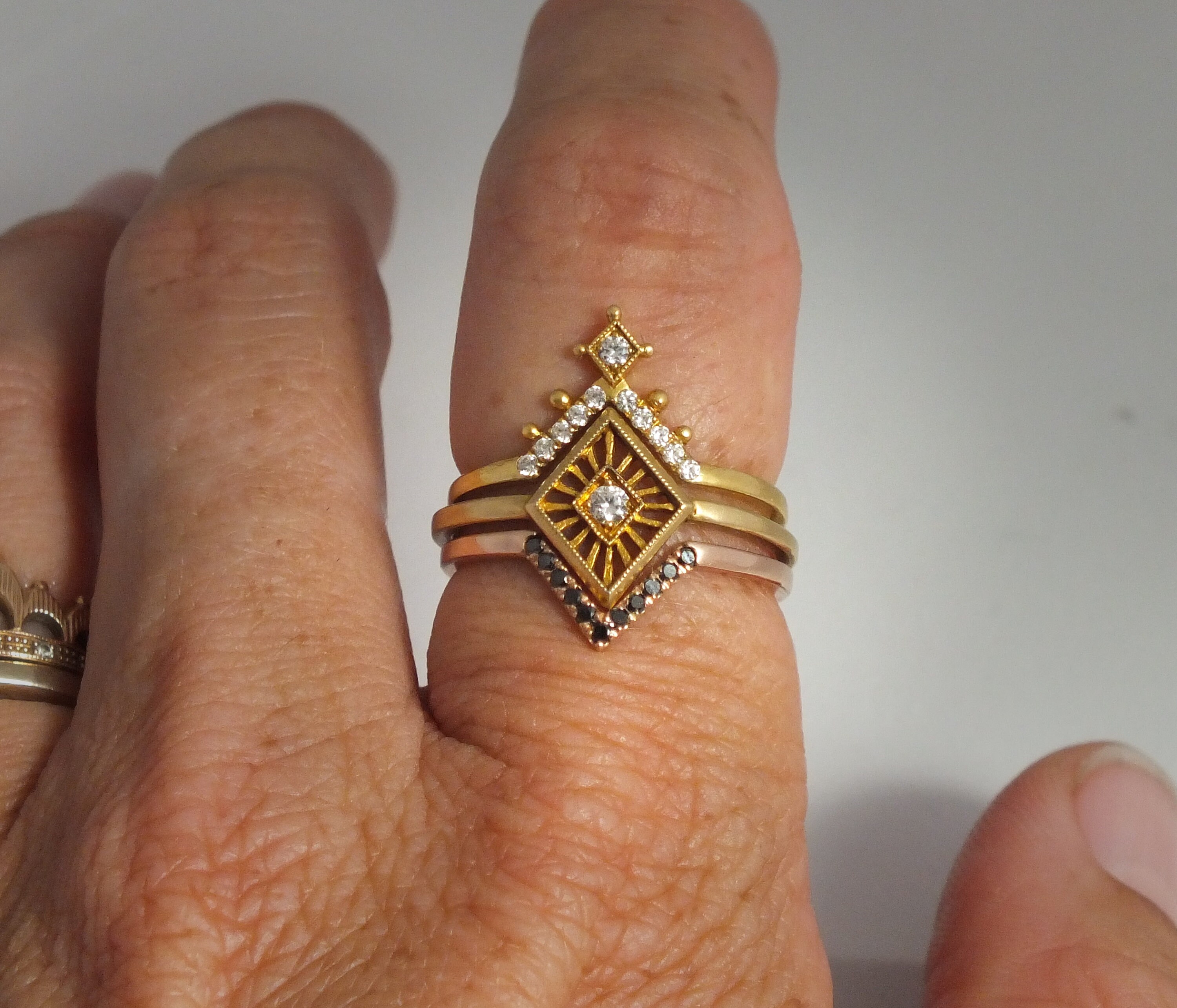 Art Deco V shaped black diamond ring diamond chevron wedding | Etsy