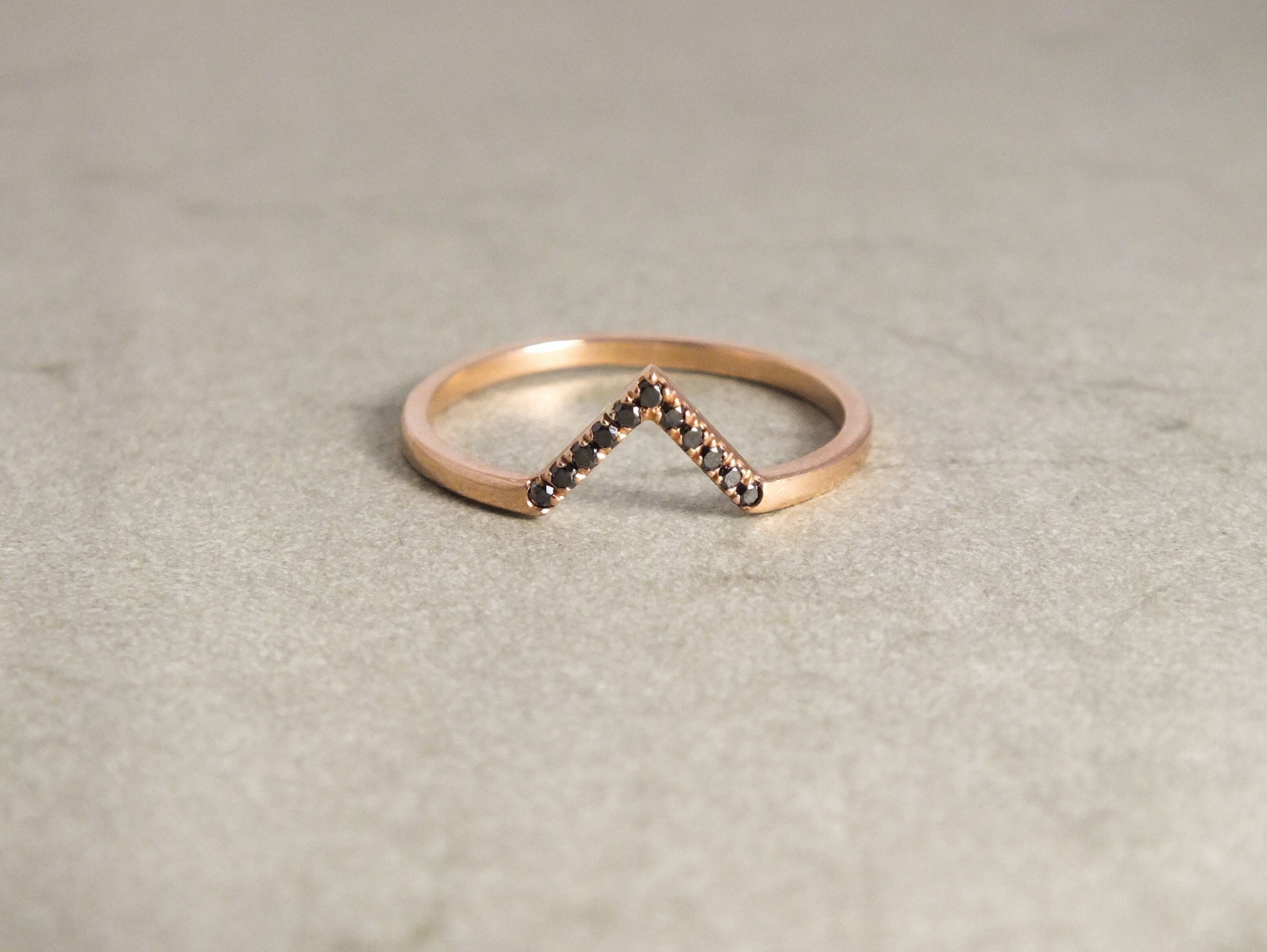 Art Deco V shaped black diamond ring diamond chevron wedding | Etsy