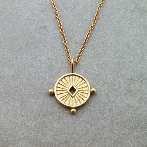 Gold Medallion, 18k Gold Coin Charm, Sun Talisman, Layering Necklace ...