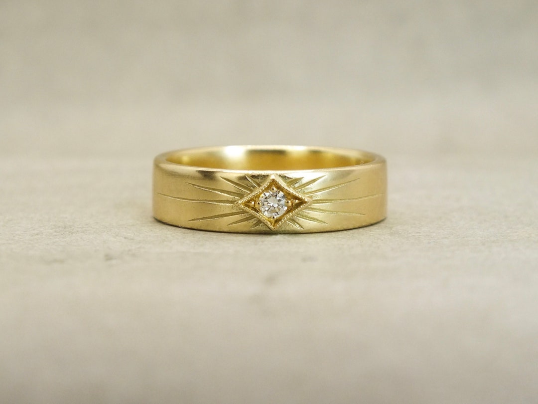 Diamond Gold Band, Unisex Gold Ring, Wide Gold Band, Celestial Ring ...