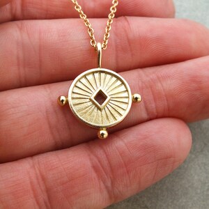 Gold Medallion, 18k Gold Coin Charm, Sun Talisman, Layering Necklace ...