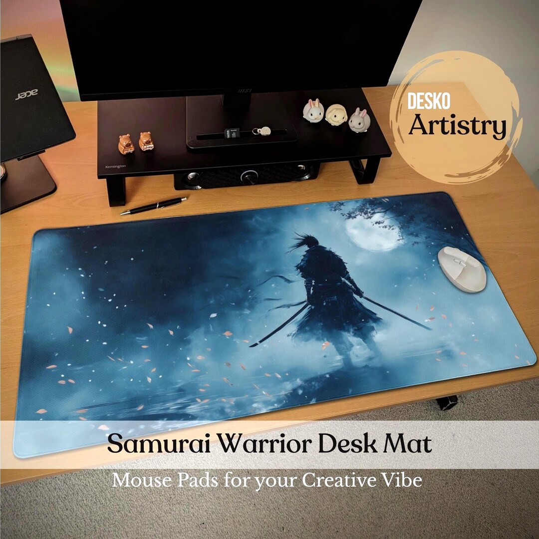 Samurai Warrior Ink Art Desk Mat | Large Anime Japanese Mouse Pad ...
