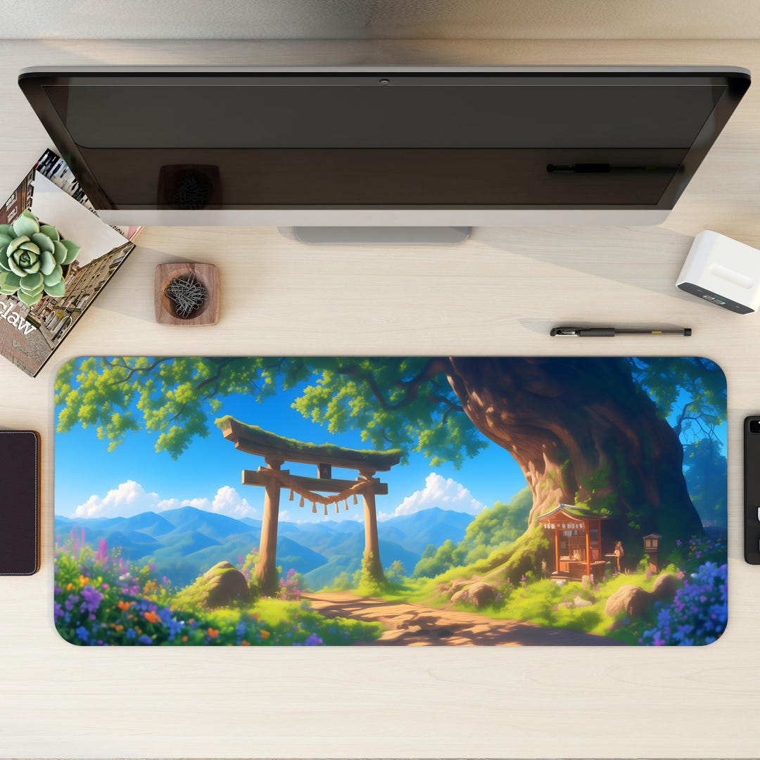 Japanese Torii Gate Desk Mat | Fantasy Anime Landscape Mouse Pad | Zen ...