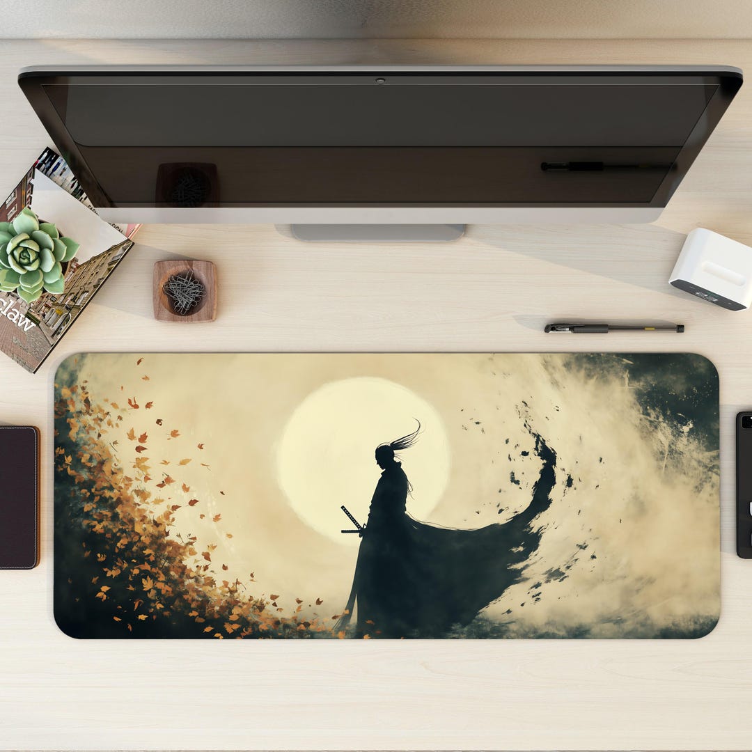 Ronin Samurai Desk Mat | Zen Japanese Ink Art Style Mouse Pad - Large ...