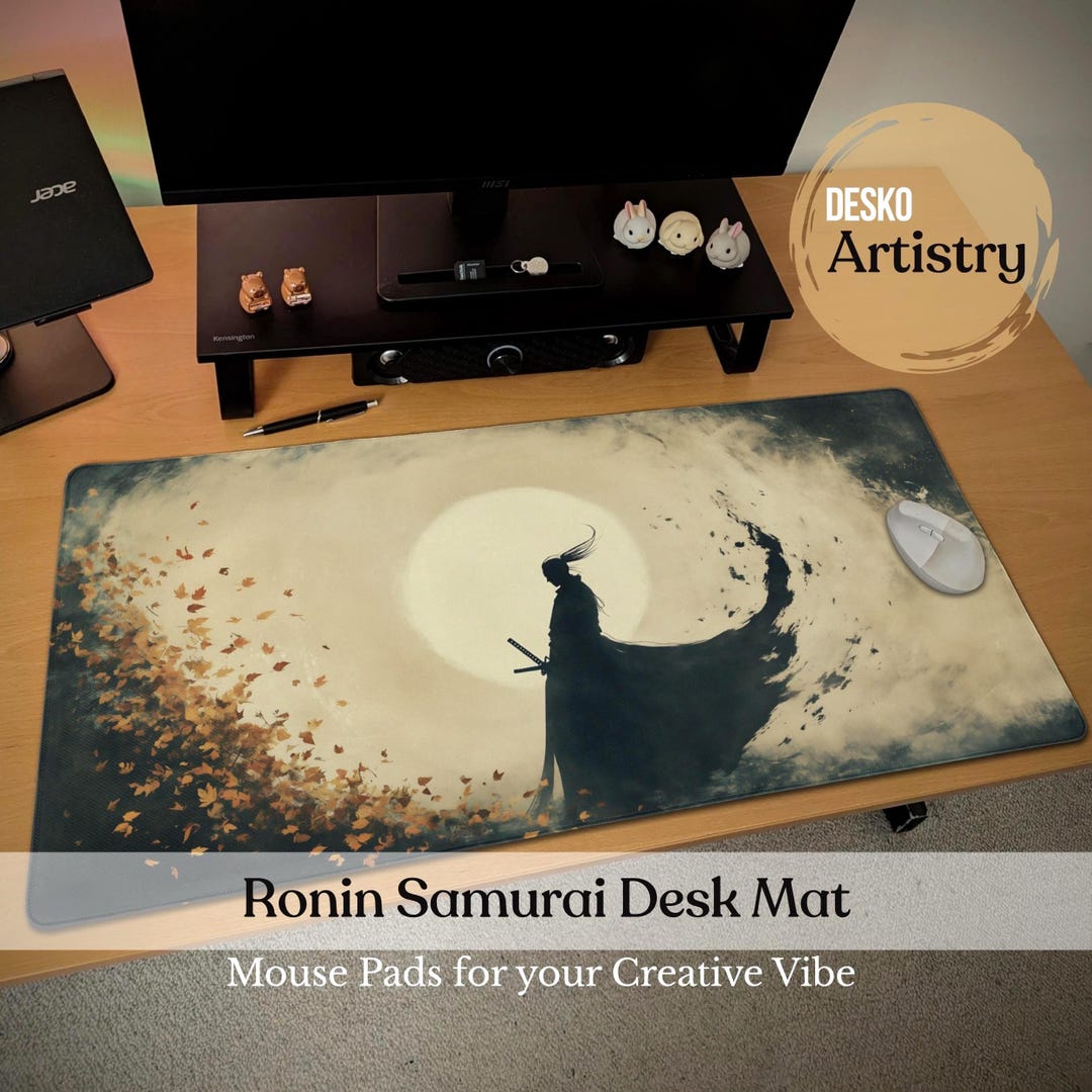 Ronin Samurai Desk Mat | Zen Japanese Ink Art Style Mouse Pad - Large ...