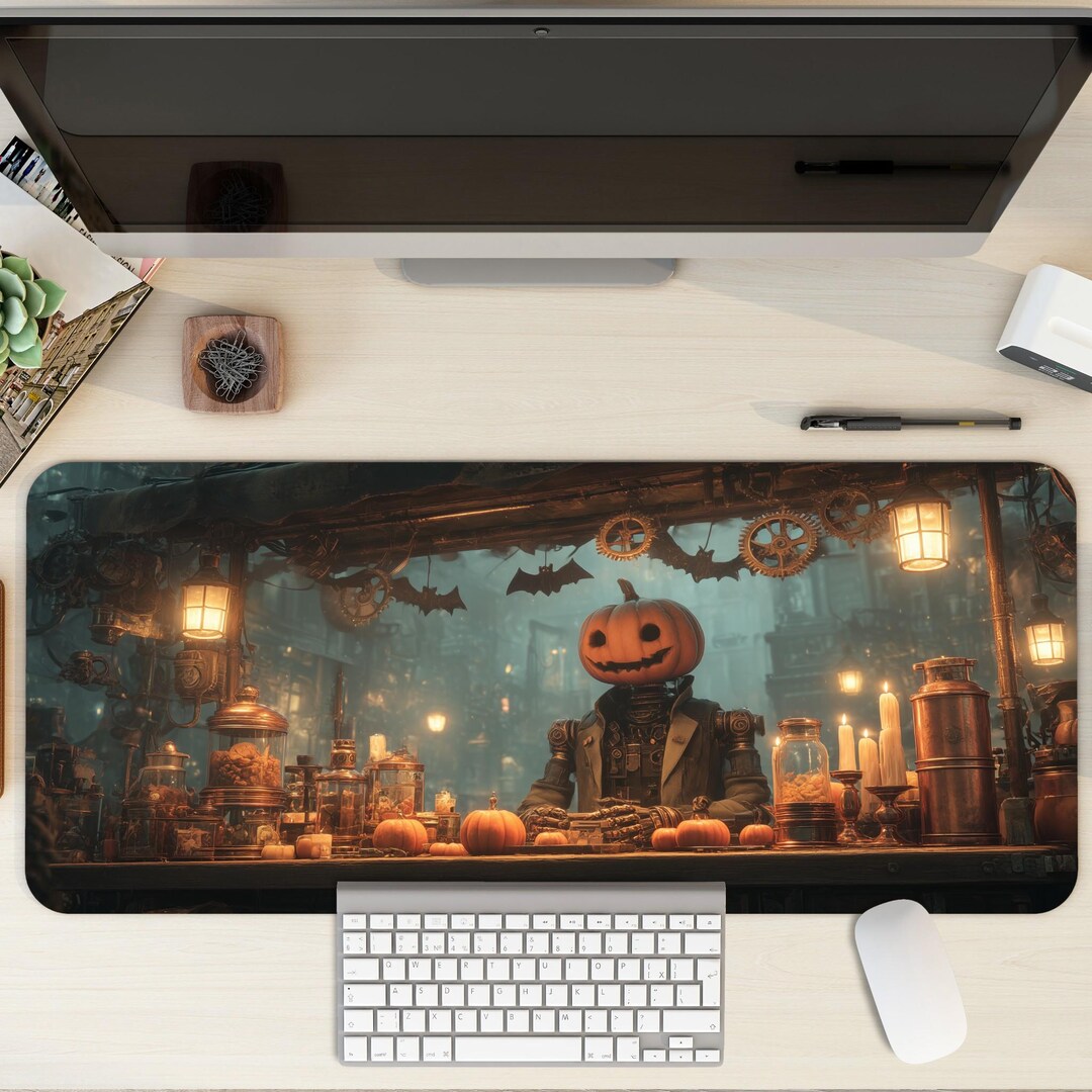 Steampunk Halloween Desk Mat | Gothic Pumpkin Head Mouse Pad, Cinematic ...