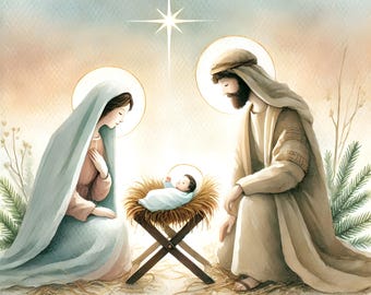 Christian Art Print: Nativity Scene Christmas Print, Digital Download ...