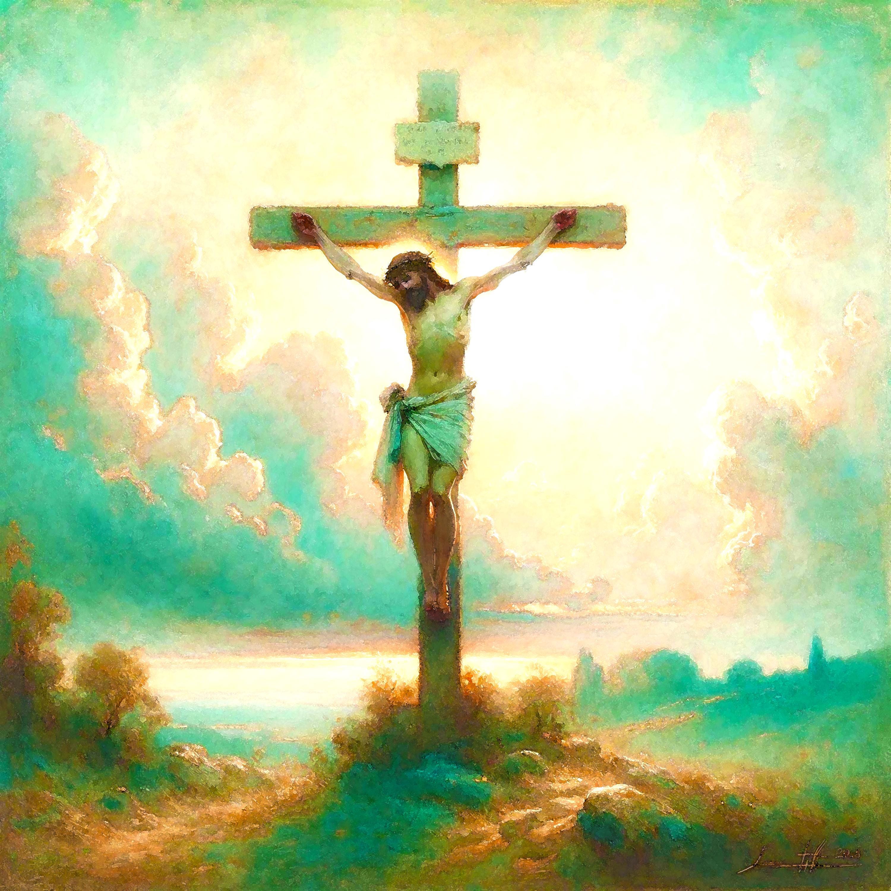 Christian Art: Digital Print of Jesus on the Cross, Radiant Religious ...
