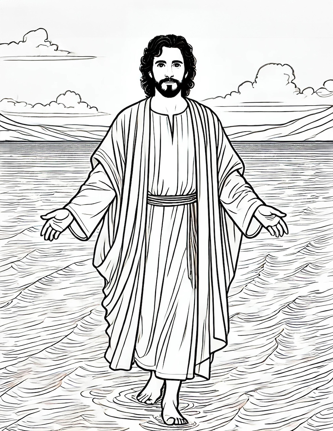 Christian Coloring Page: Jesus Walks on the Water- Printable 8.5x11 ...