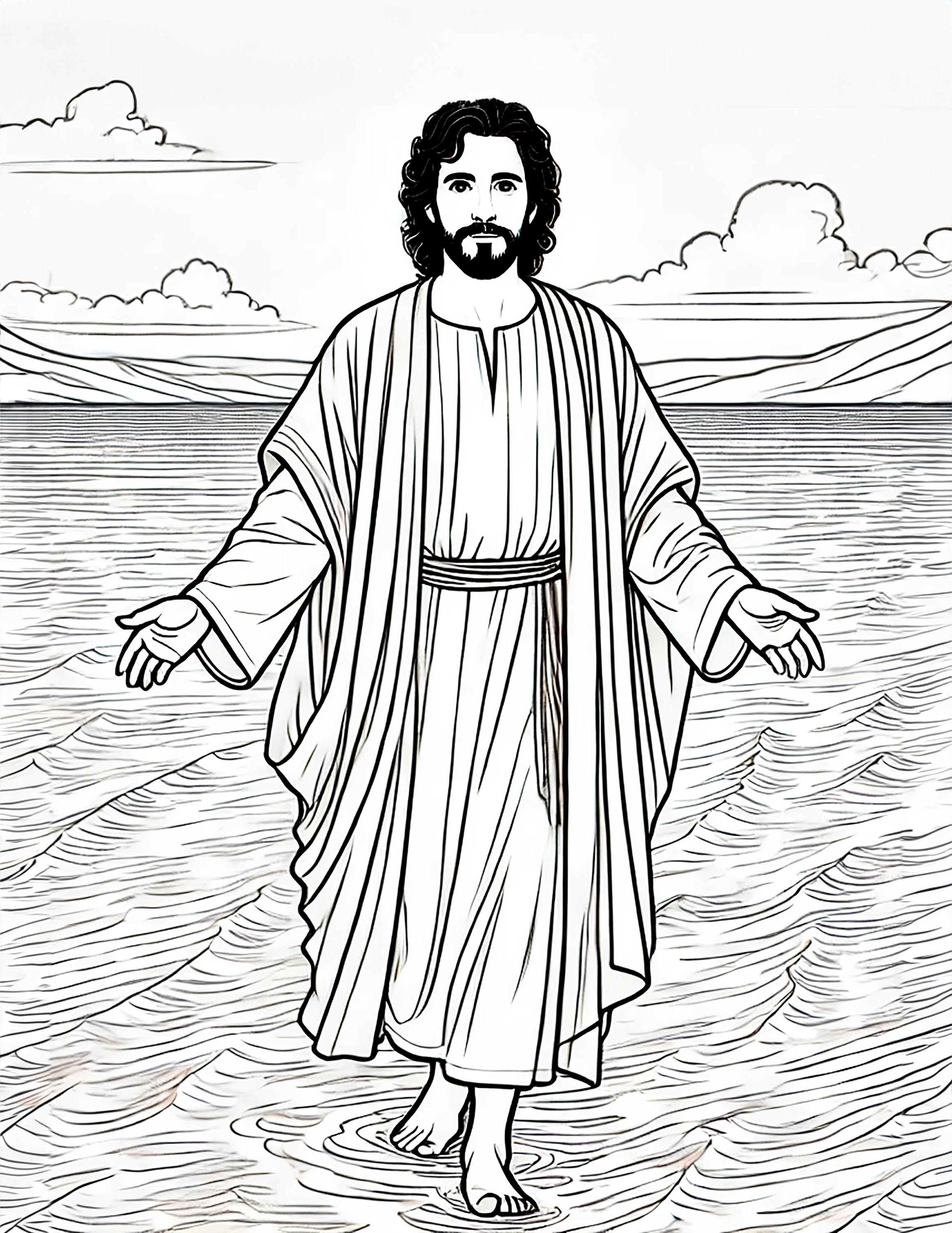 Christian Coloring Page: Jesus Walks on the Water- Printable 8.5x11 ...