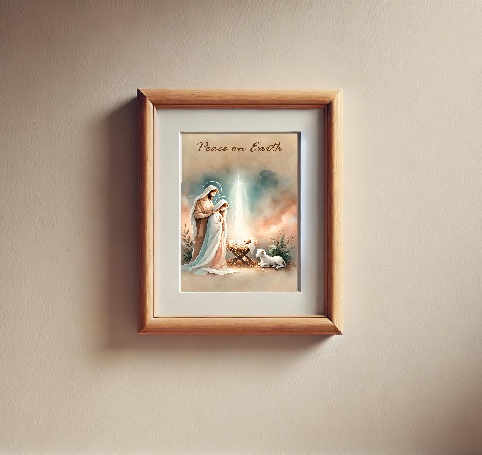 Christian Art Print: "peace on Earth" Nativity Scene Christmas Print ...