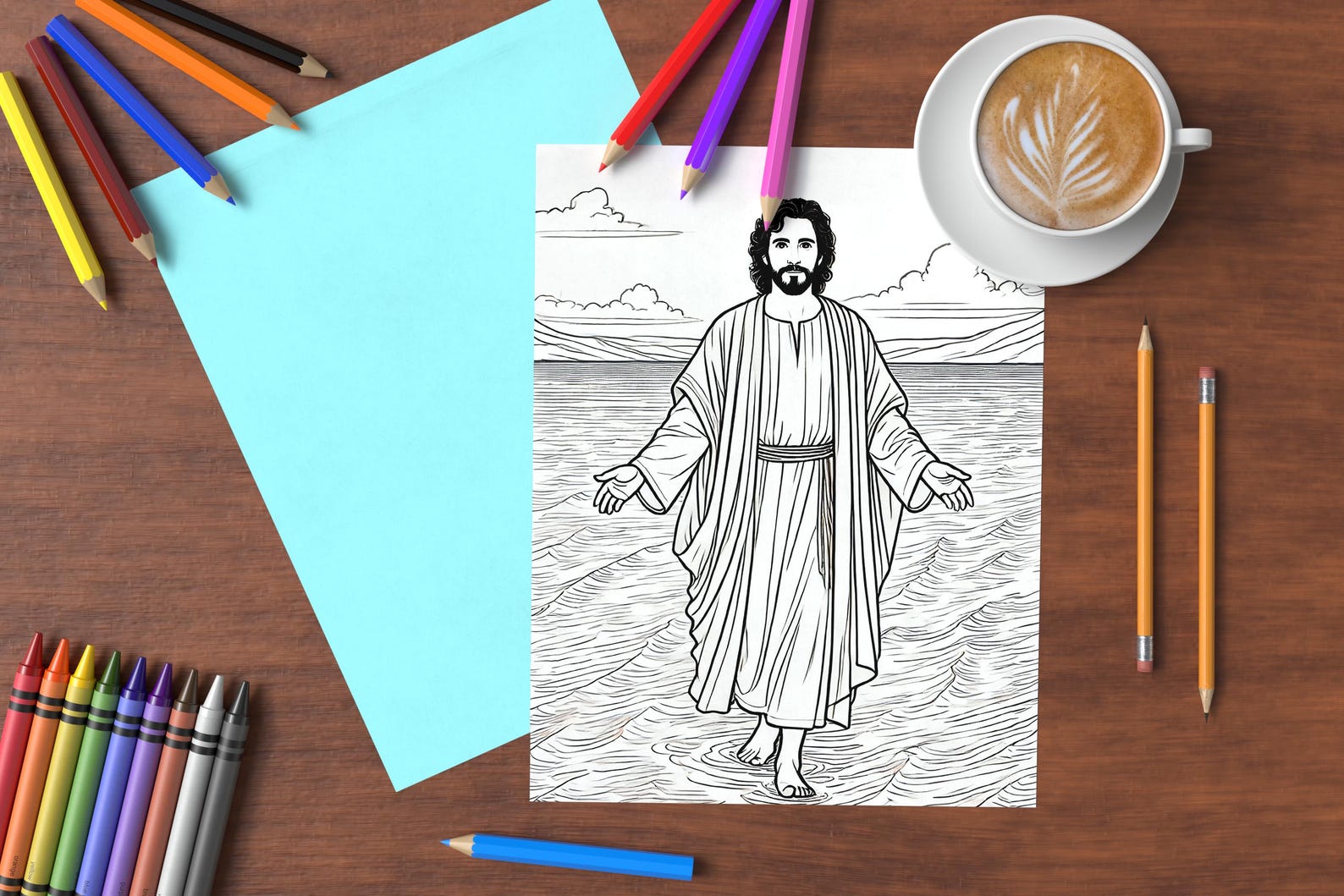 Christian Coloring Page: Jesus Walks on the Water- Printable 8.5x11 ...