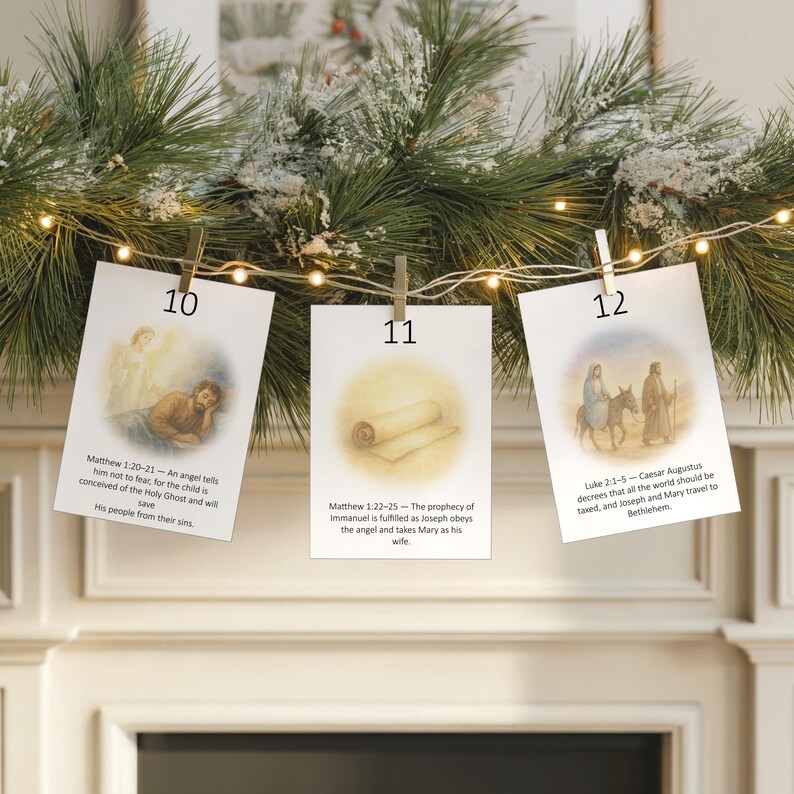 Printable Advent Calendar Cards • 25 Watercolor Christmas Scripture ...