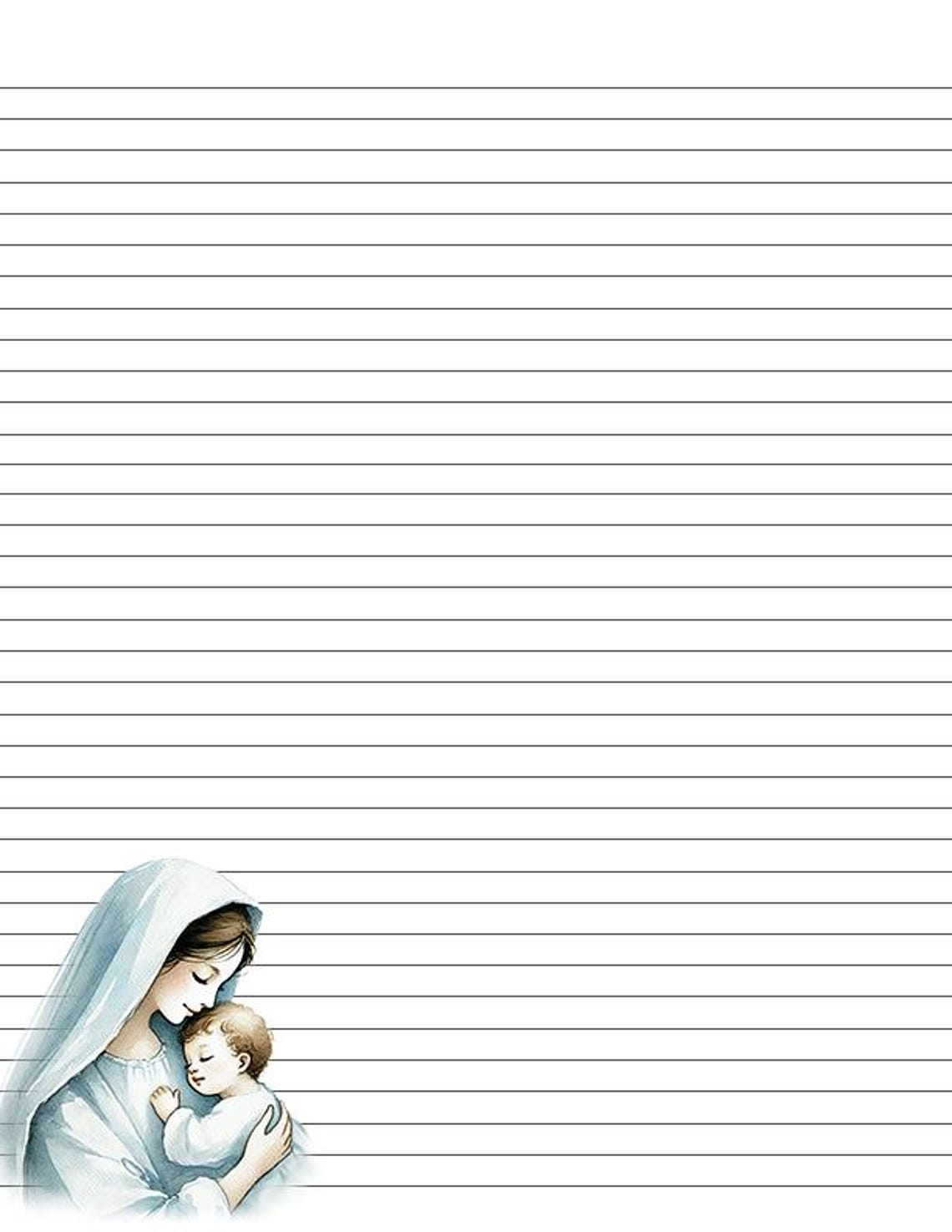 Christian Christmas Stationery - Virgin Mary and Baby Jesus Lined ...