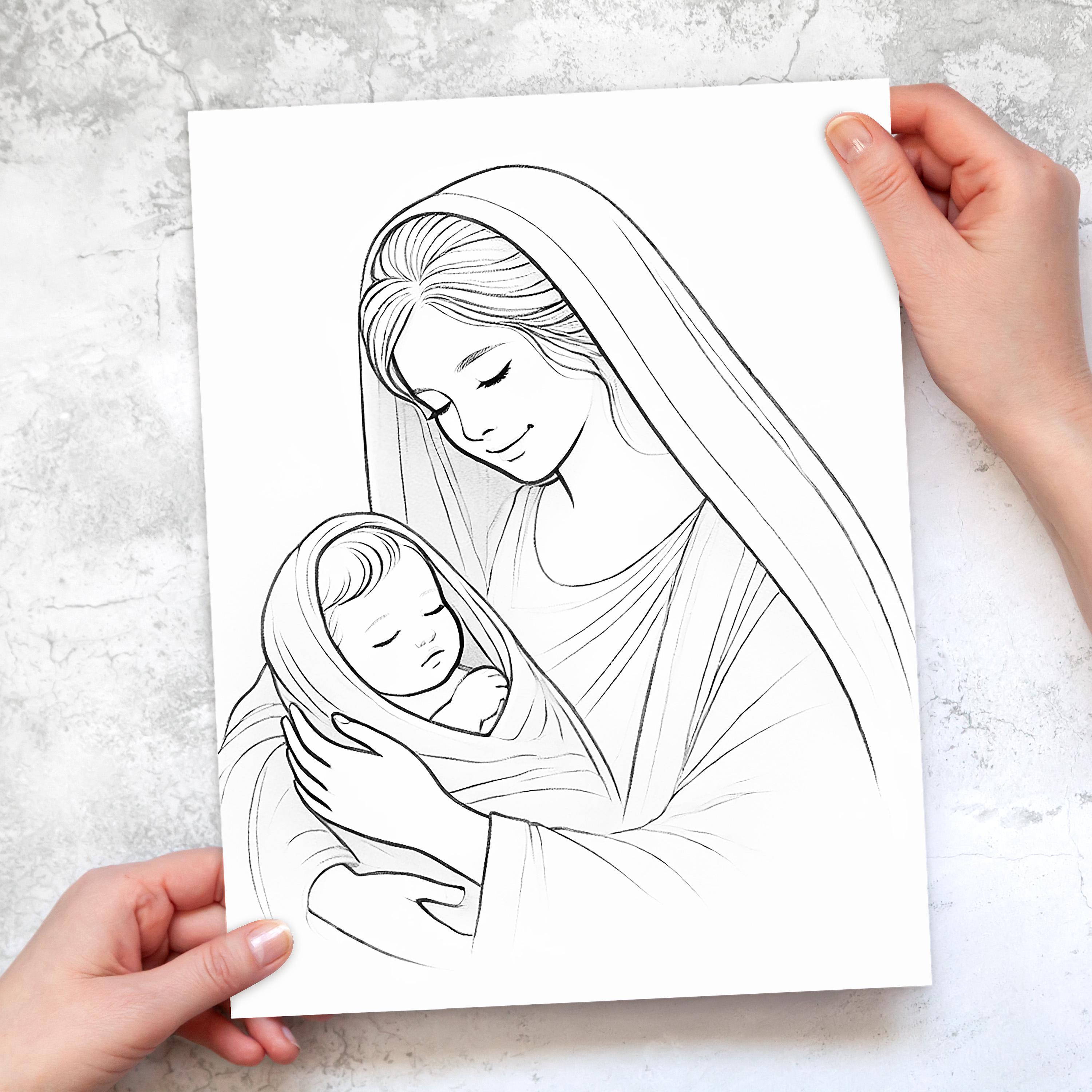Christian Christmas Coloring Page: Mary and Jesus - Printable 8.5x11 ...