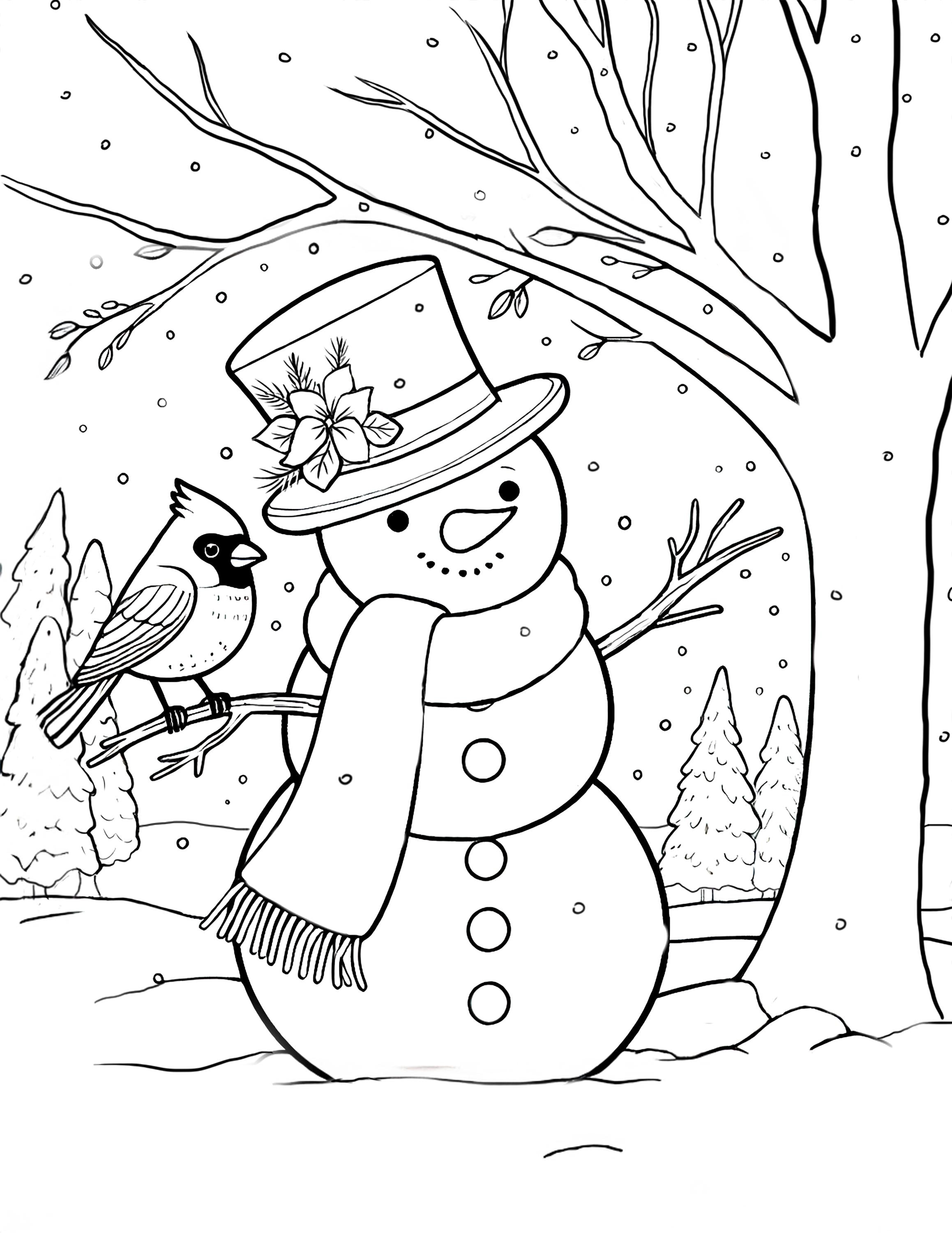 Christmas Coloring Page of a Snowman & Cardinal Winter – Kids Holiday ...