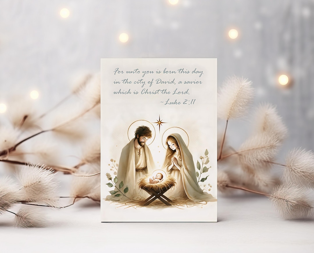Nativity Scene Christmas Card, Christian Art, Printable Card, Mary and ...