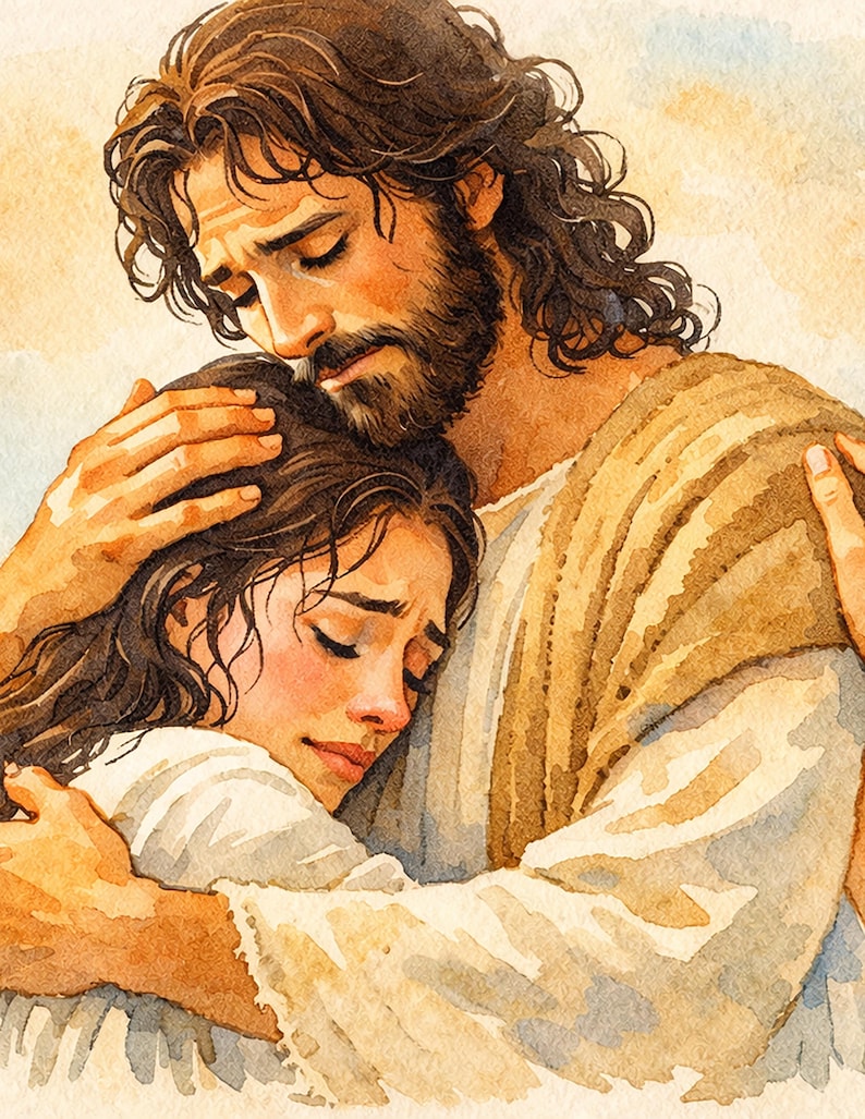 Christian Art: Jesus Comforting Embrace Watercolor Printable - Etsy