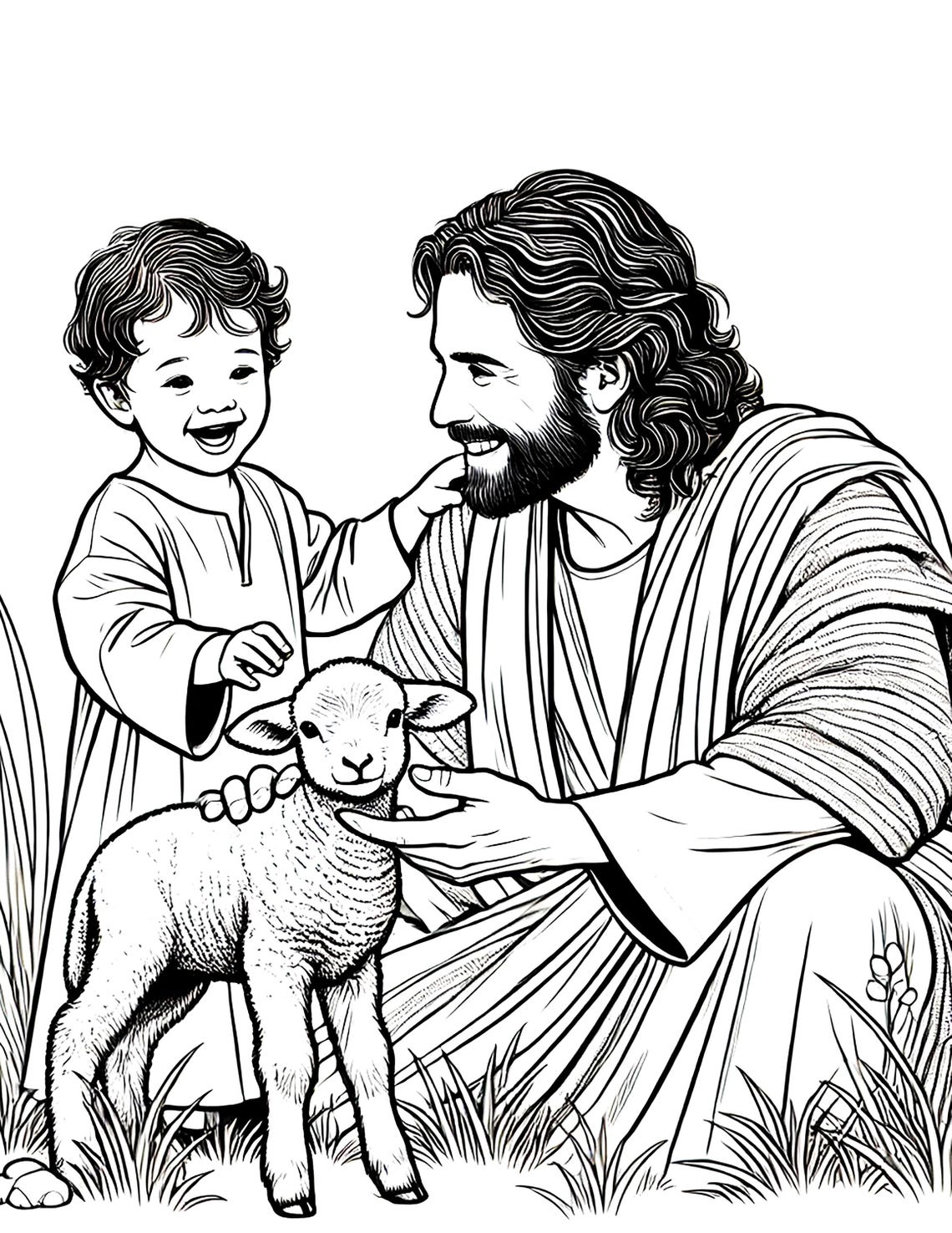 Christian Coloring Page: "jesus, the Child, and the Lamb" Coloring Page ...