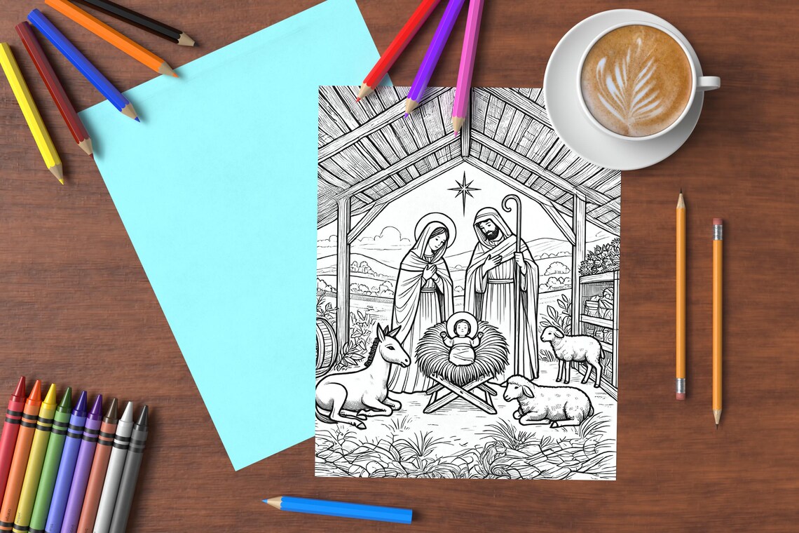 Christian Christmas Coloring Page: Mary Joseph and Jesus - Printable 8 ...