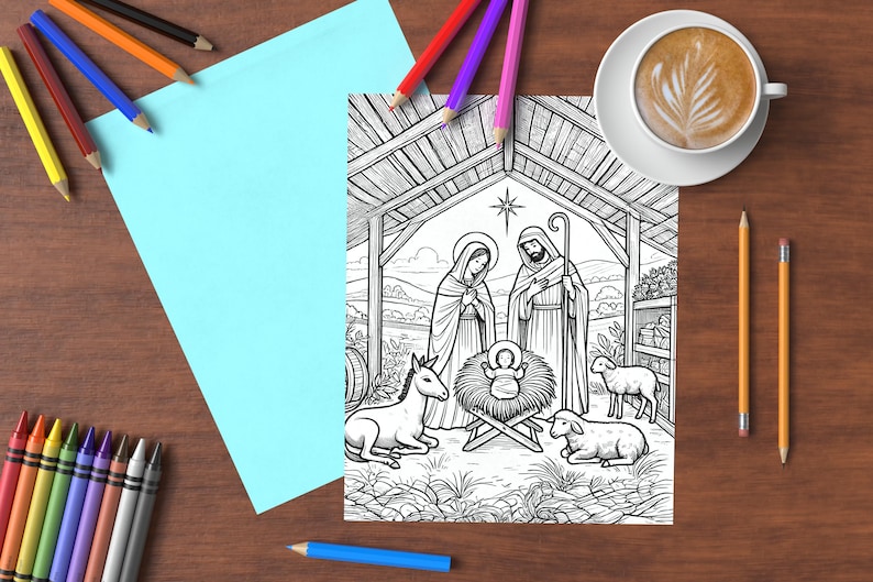 Christian Christmas Coloring Page: Mary Joseph and Jesus - Printable 8 ...