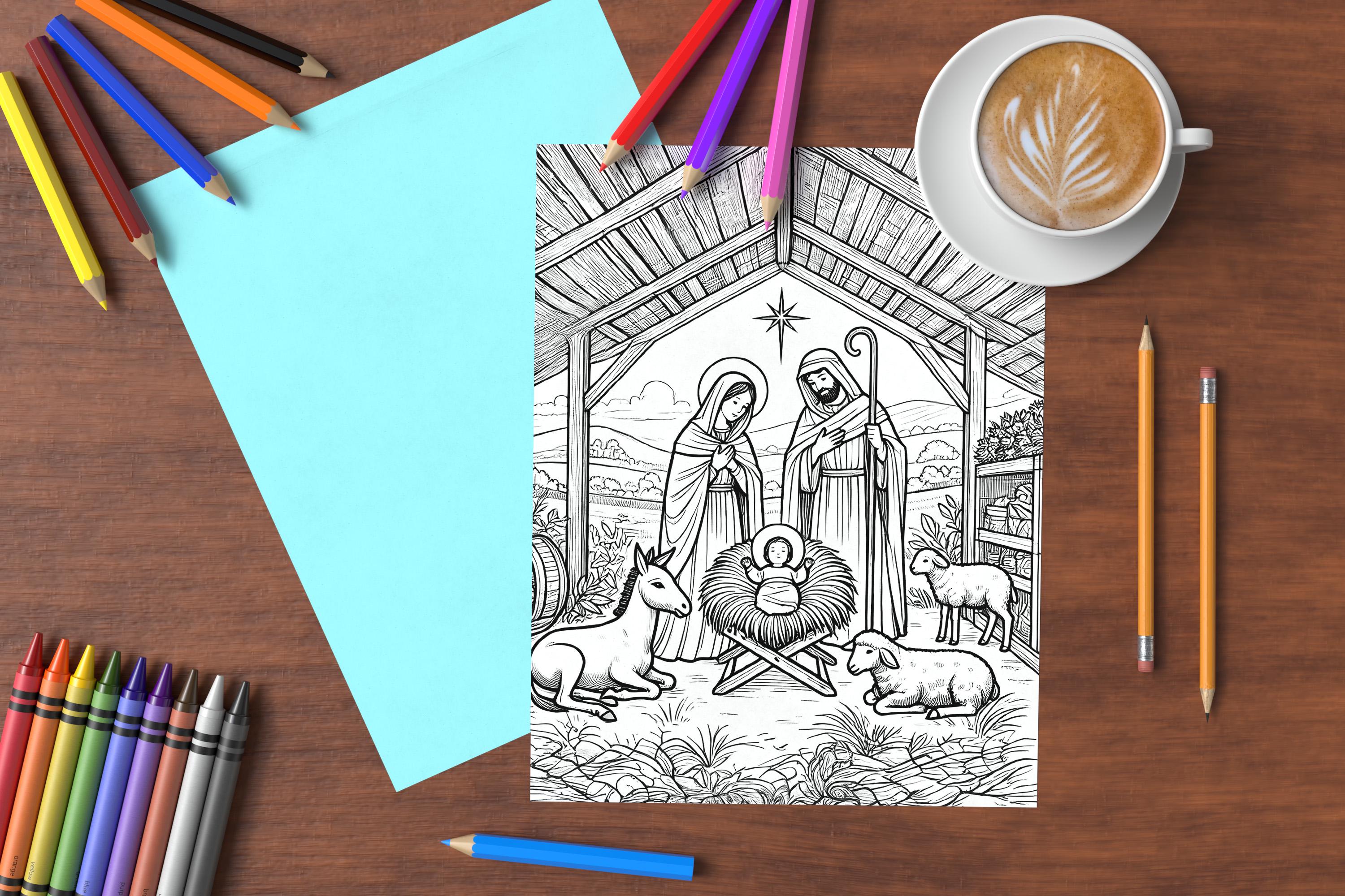 Christian Christmas Coloring Page: Mary Joseph and Jesus - Printable 8 ...