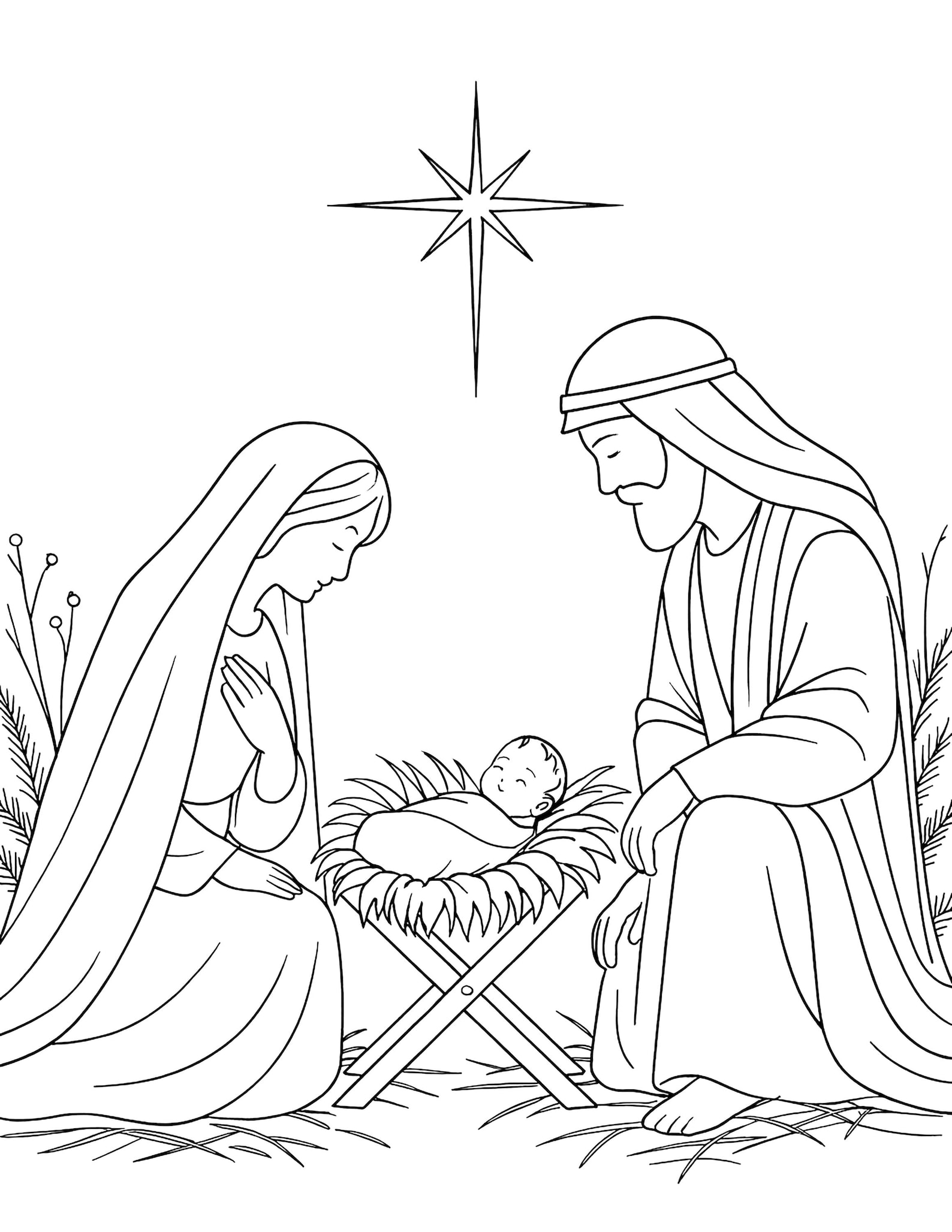 Christian Christmas Coloring Page: Mary Joseph and Jesus - Printable 8 ...