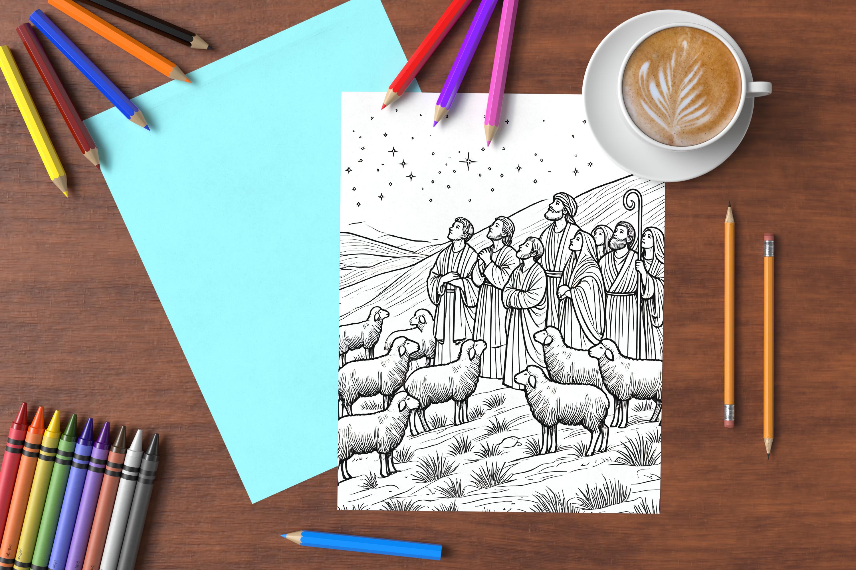 Christian Christmas Coloring Page: Shepherds in the Fields - Printable ...