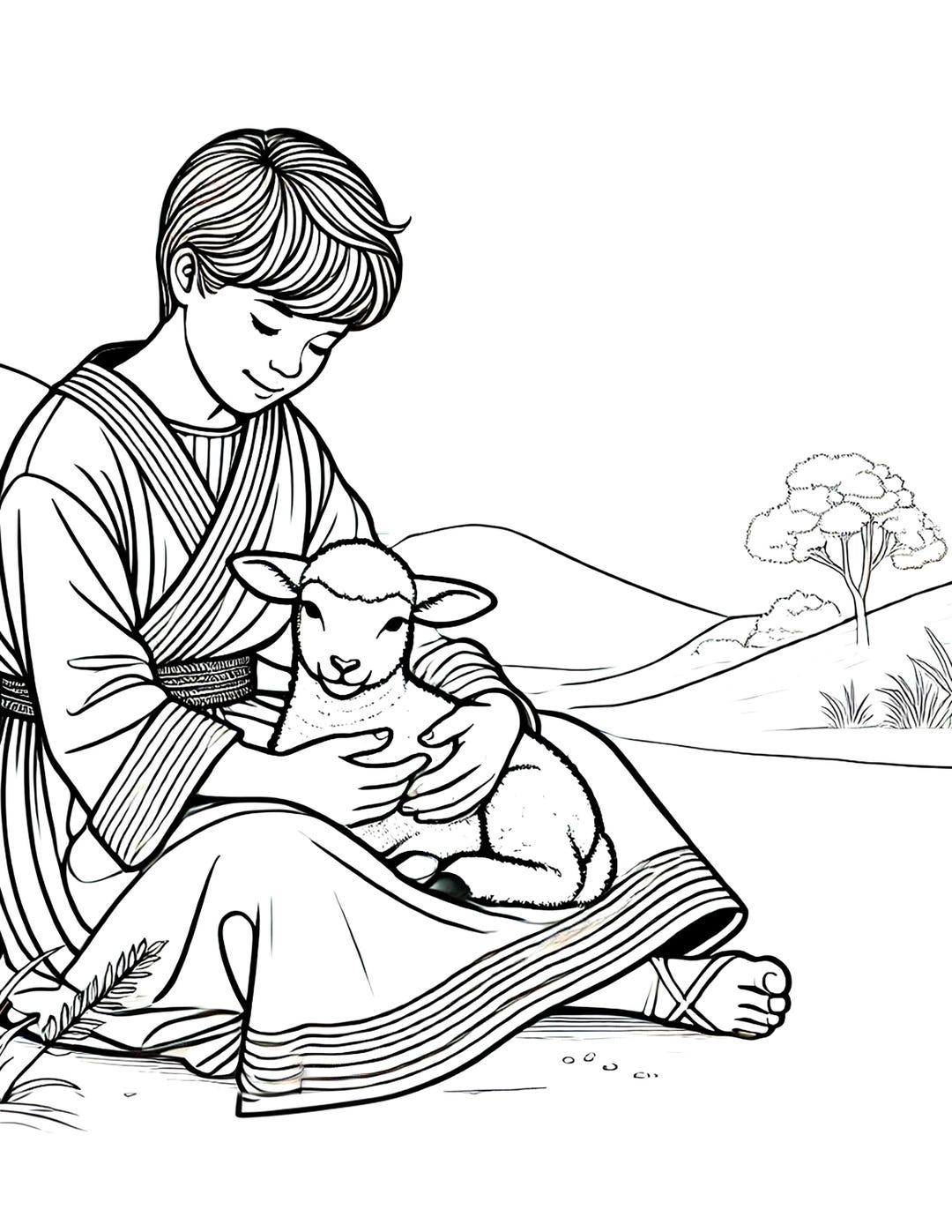 Christian Christmas Coloring Page: Shepherd Boy and Lamb - Printable 8 ...