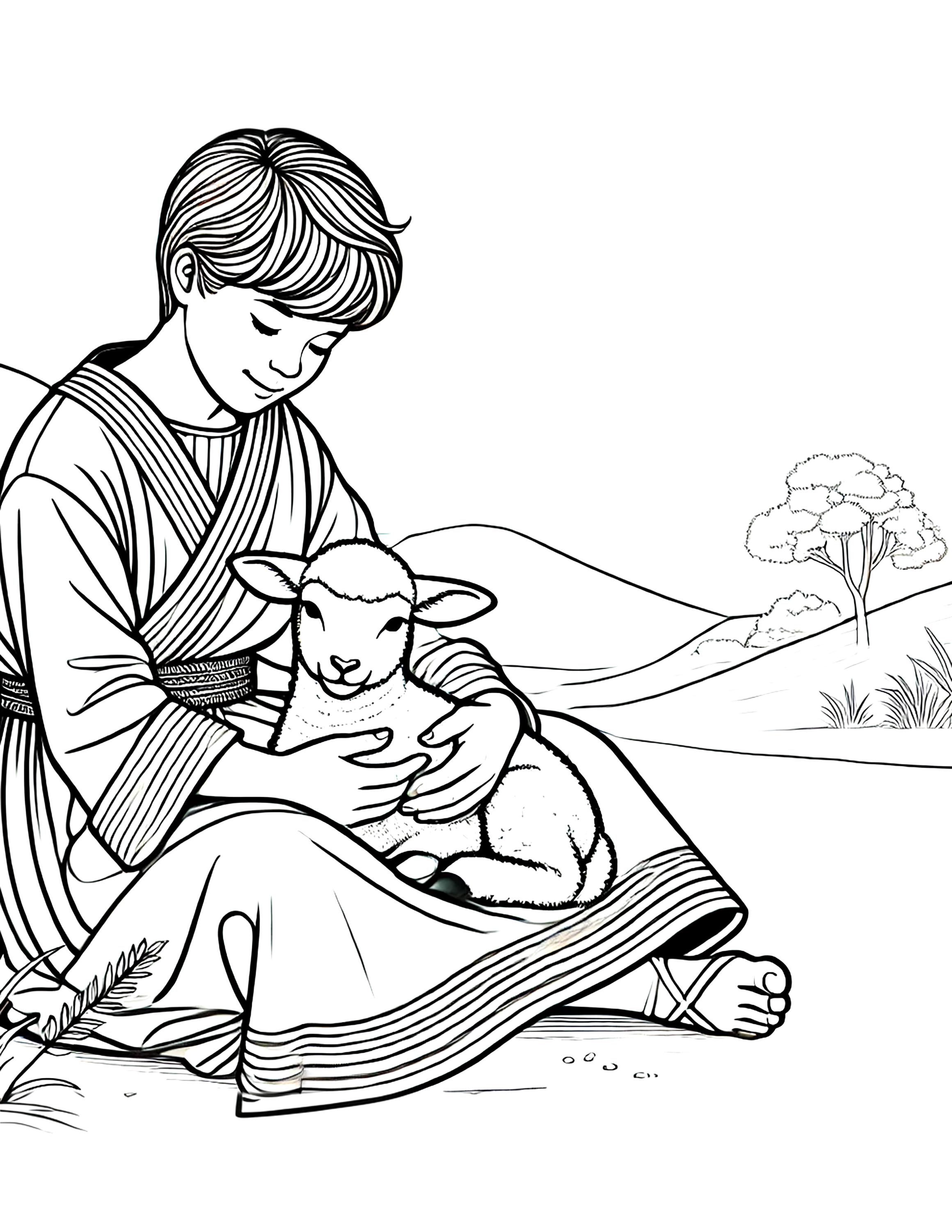 Christian Christmas Coloring Page: Shepherd Boy and Lamb - Printable 8 ...