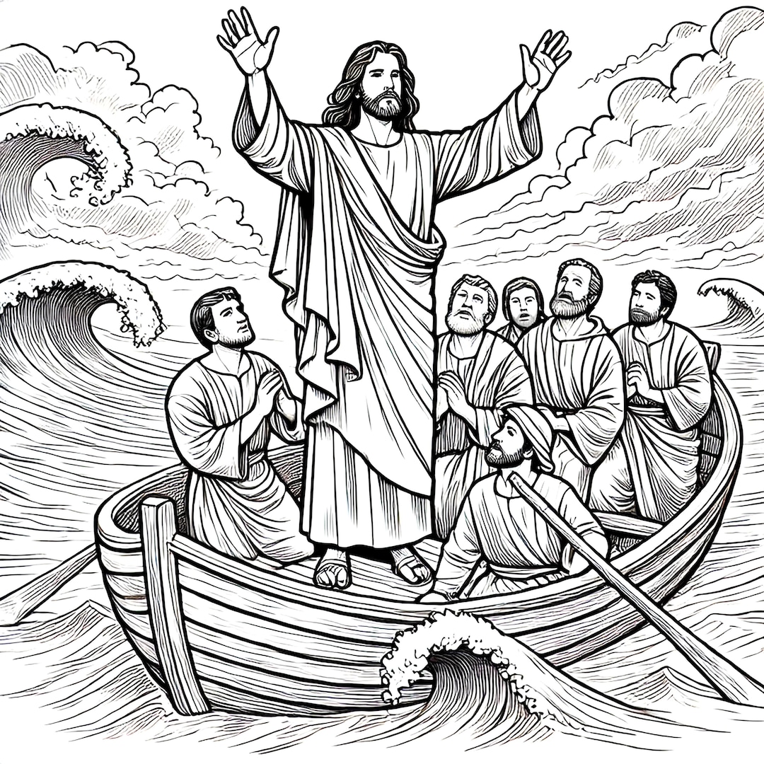 Jesus Calms the Storm – Christian Bible Coloring Page | Instant ...