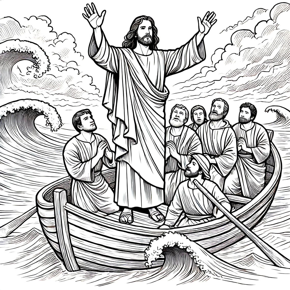 Jesus Calms the Storm – Christian Bible Coloring Page | Instant ...