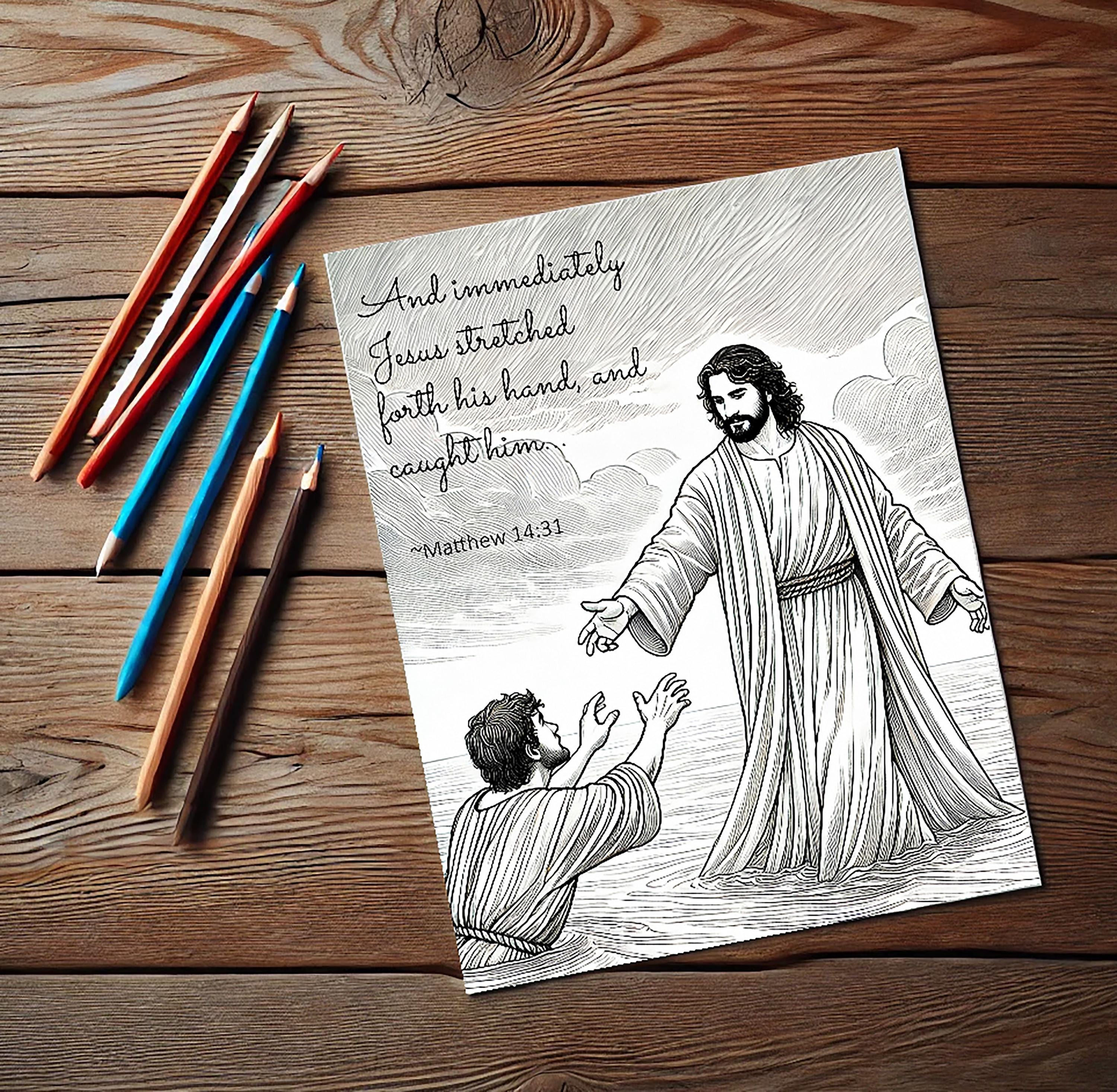 Christian Coloring Page: Jesus and Peter Printable 8.5x11 Inch Digital ...