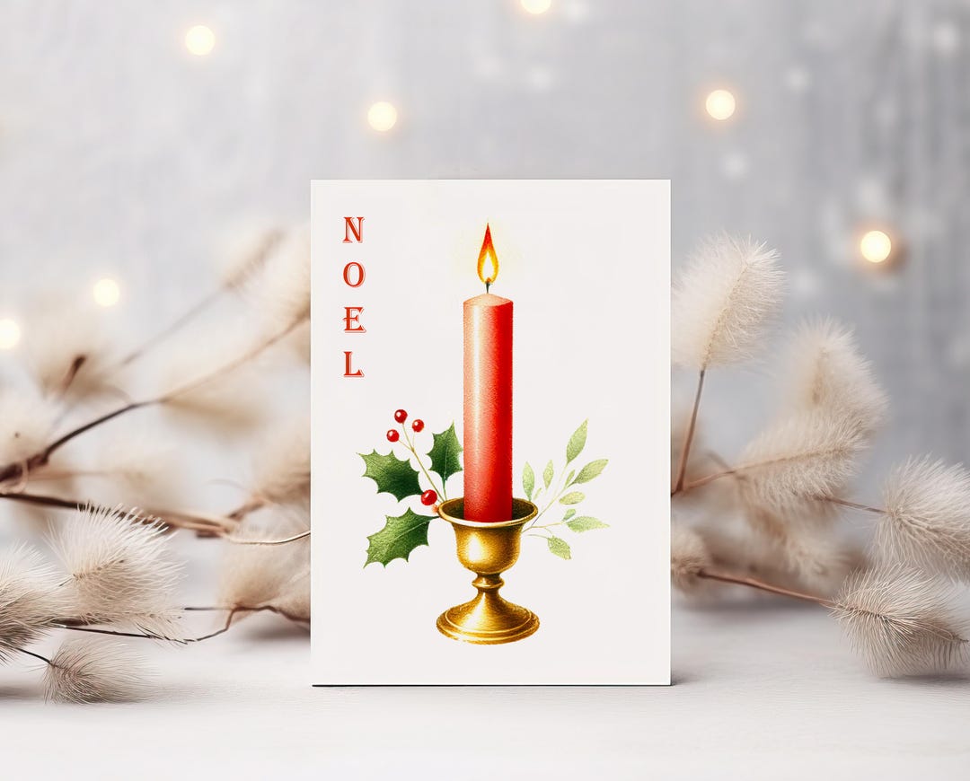Printable Christmas Candle Card | Festive Red Candle With Holly ...