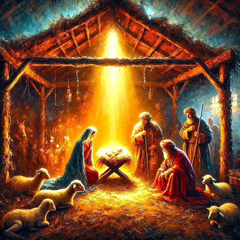 Christian Art Print: Nativity Scene Christmas Print, Digital Download ...