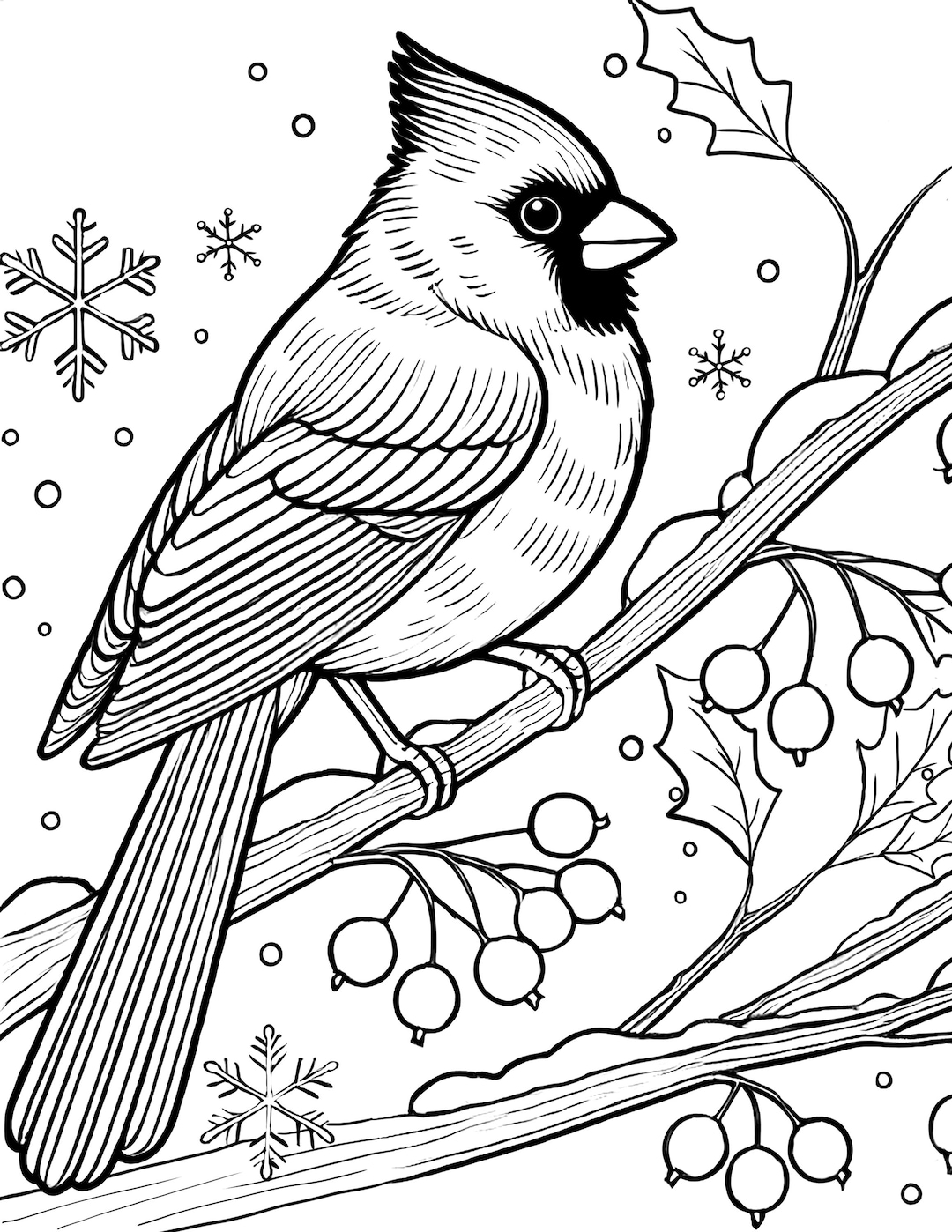 Christmas Cardinal Coloring Page | Winter Bird Digital Download ...