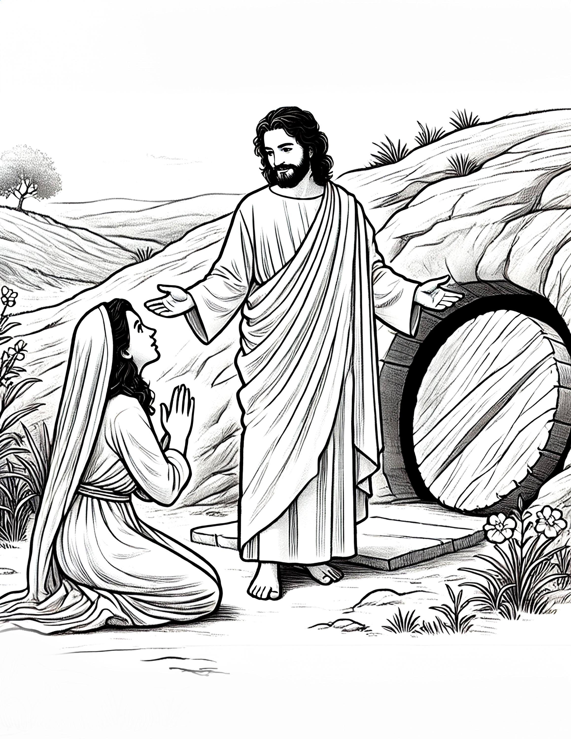 Easter Coloring Page - Jesus and Mary Magdalene at the Empty Tomb ...