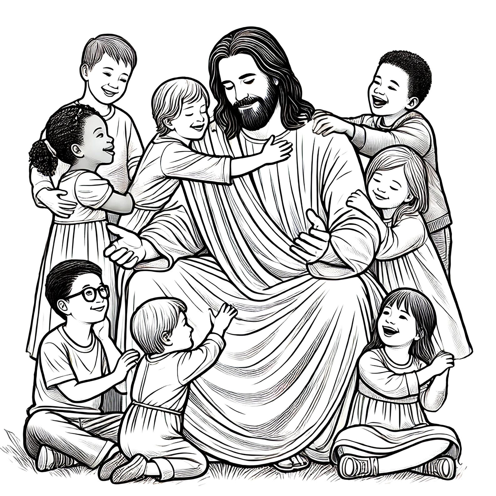 Christian Coloring Page: "jesus and the Children" Coloring Page ...
